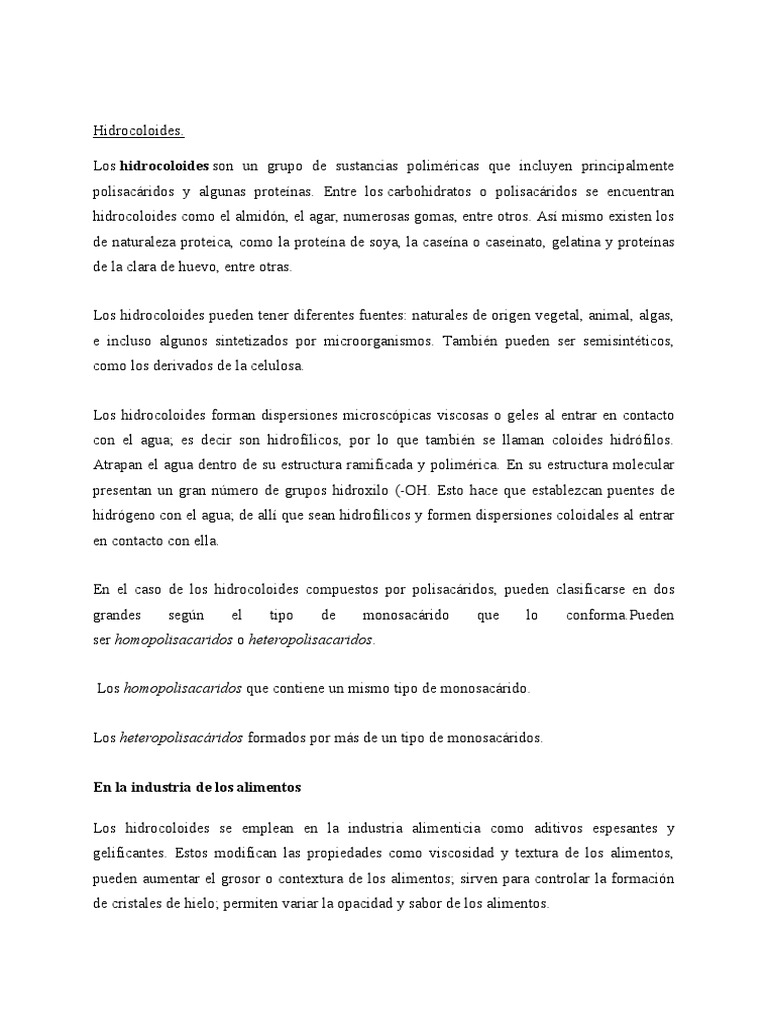 Hidrocoloides | PDF | Polisacárido | Alimentos