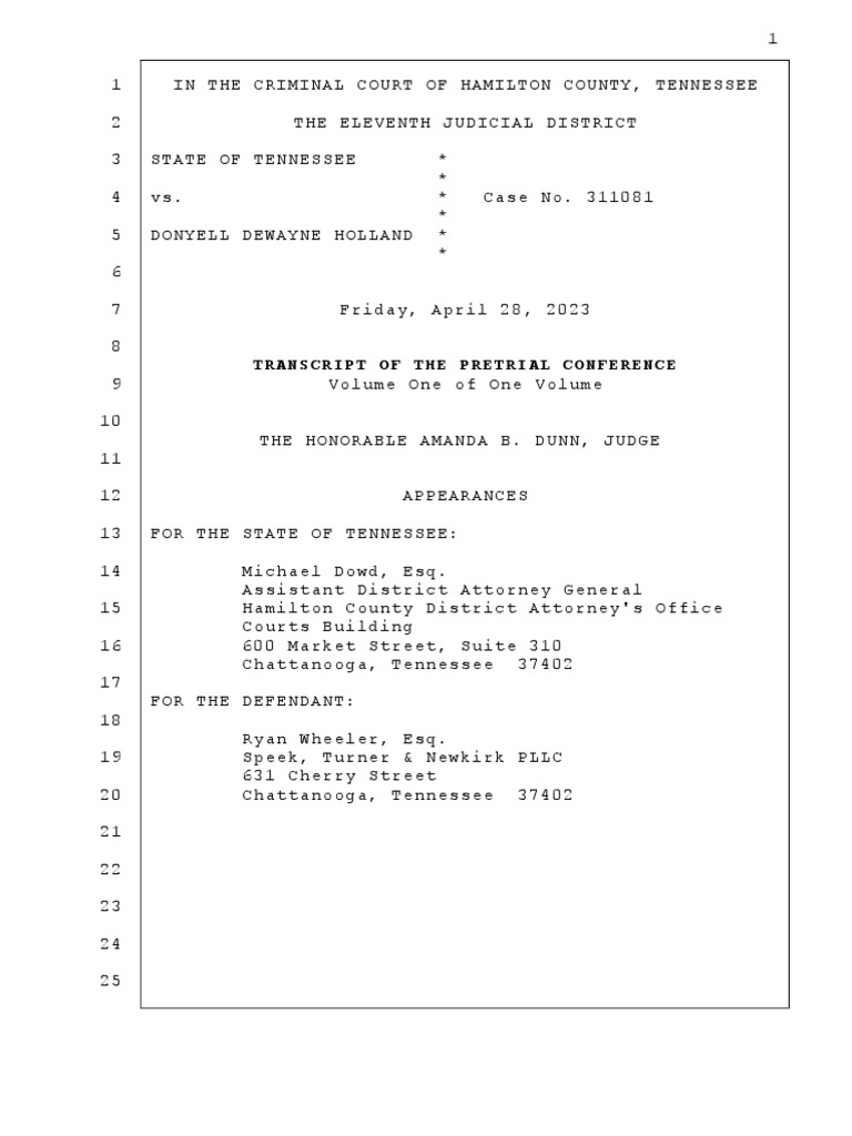 Donyell Holland Transcript | PDF | Discovery (Law) | Judge