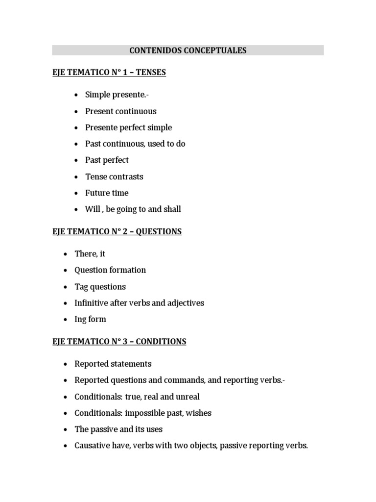 An Overview of English Grammar Concepts Covering Tenses, Questions ...