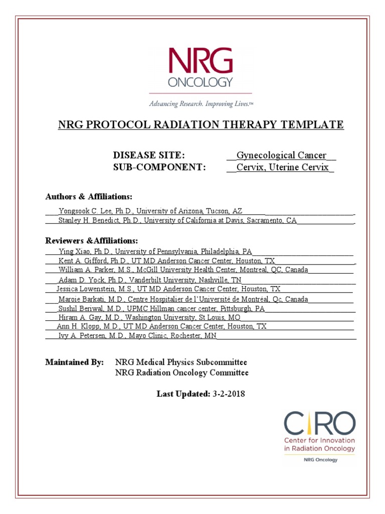 NRG Protocol Radiation Therapy Template - GYN - 04-25-2018 | PDF ...
