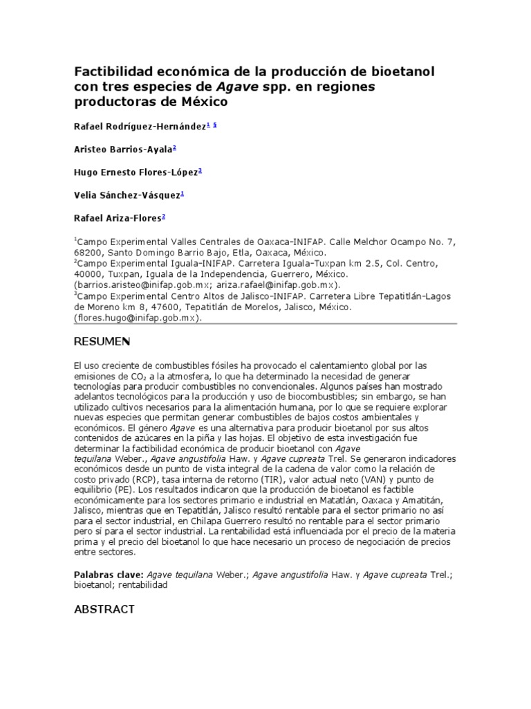 Factibilidad Económica de La Producción de Bioetanol Con Tres Especies d1 | PDF