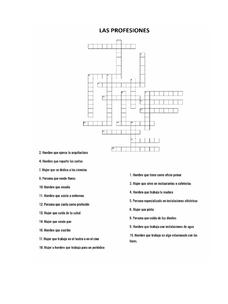 Crucigrama de Las Profesiones | PDF