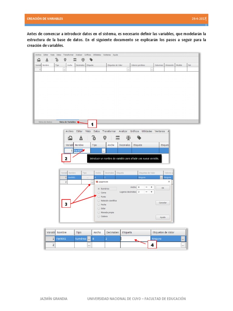 Pasos para la creación y configuración de variables en una base de datos | PDF | Variable ...