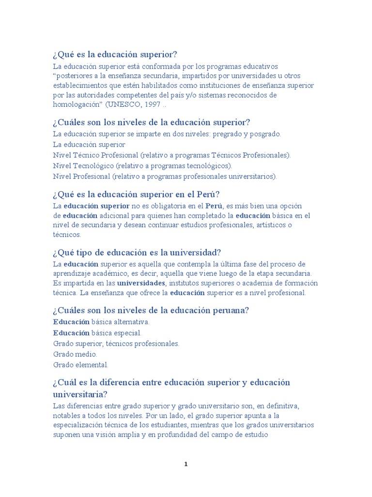 Definición de educación superior | PDF | Educación más alta | Valoración