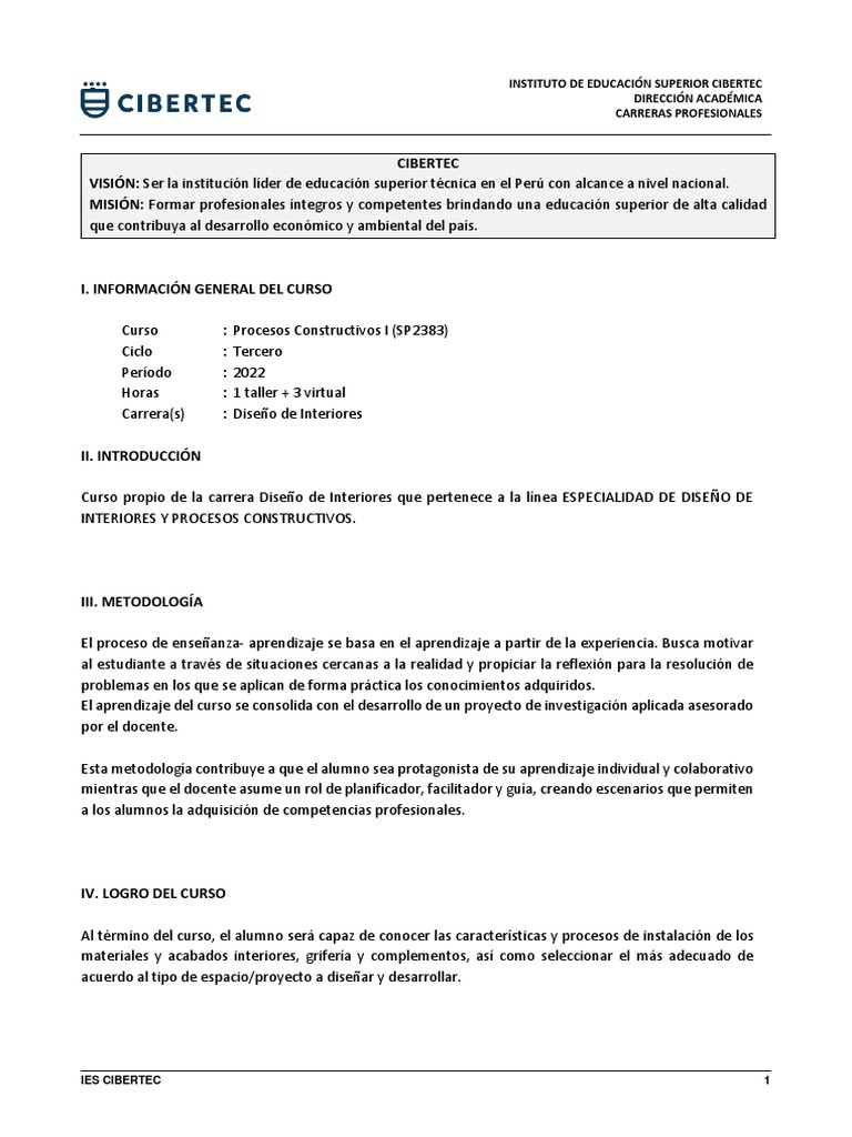 Curso de Procesos Constructivos I | PDF | Educación más alta | Aprendizaje