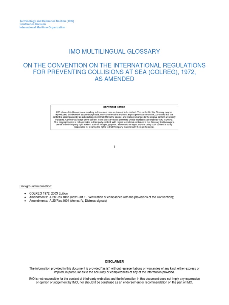 COLREG - Imo Multilingual Glossary On The Convention On The ...