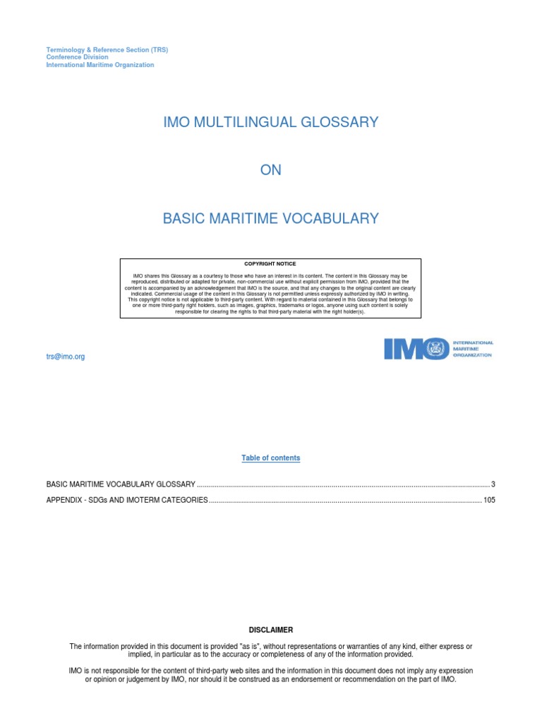 BASIC MARITIME VOCABULARY - Imo Multilingual Glossary On Basic Maritime Vocabulary (Secretariat ...