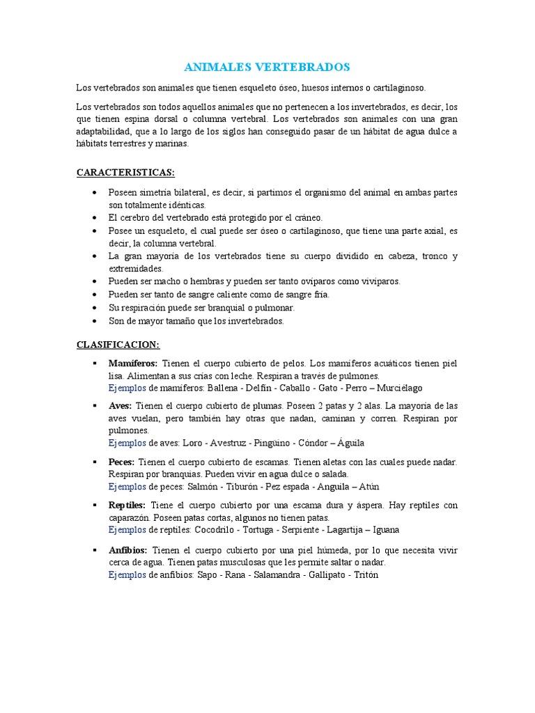 Los principales grupos de animales vertebrados: Sus características y ...