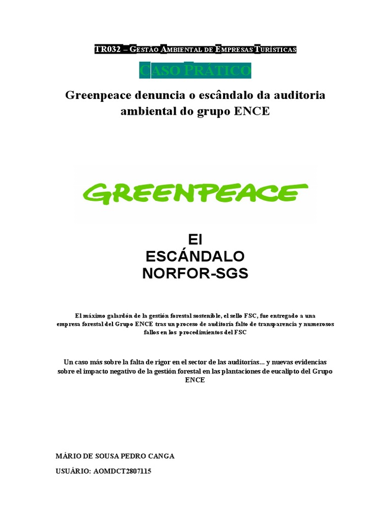 Caso Pratico - Greenpeace o Escândalo Da Auditoria Ambiental Do Grupo ...