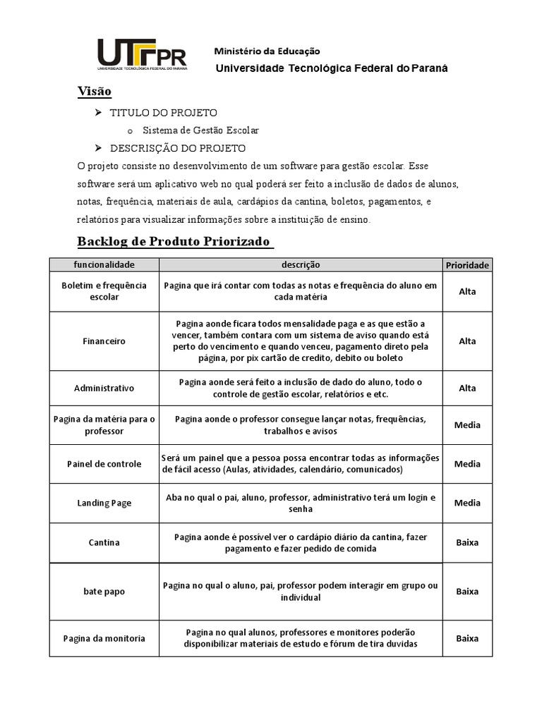 Visão Do Produto e Backlog de Produto Priorizado PDF | Download grátis PDF | Tecnologia da ...
