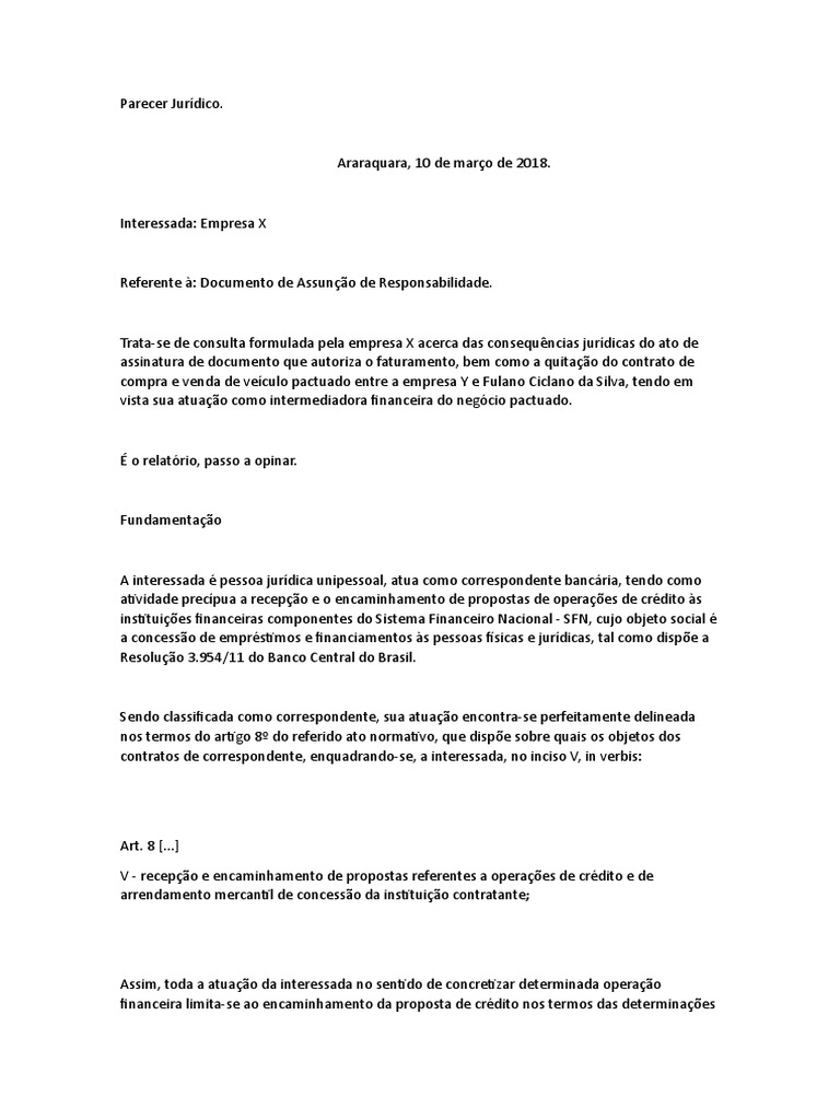 Parecer Jurídico | PDF | Crédito | Finanças e Administração de capital