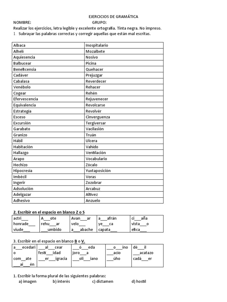 4.ejercicios de Gramática y Ortografia | PDF | Narración | Adjetivo