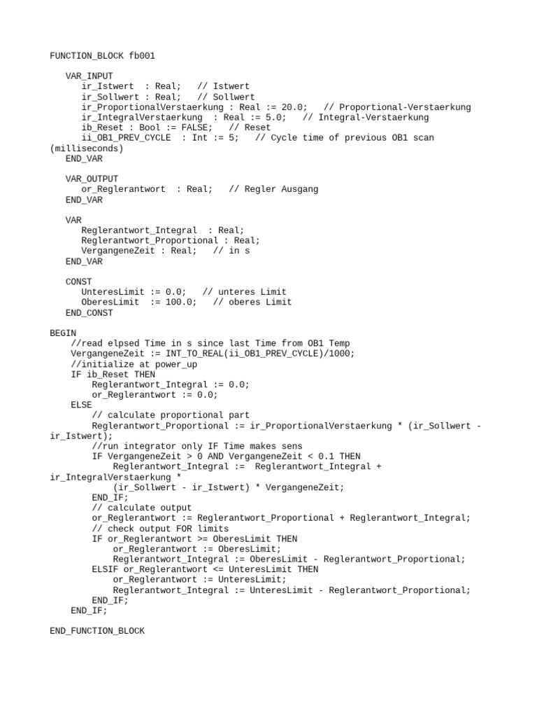FB PI-Regler S7 300 V15.0.2.SCL | PDF