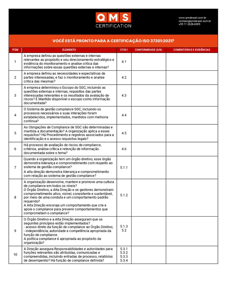 Checklist ISO 37301 2021 1 | PDF