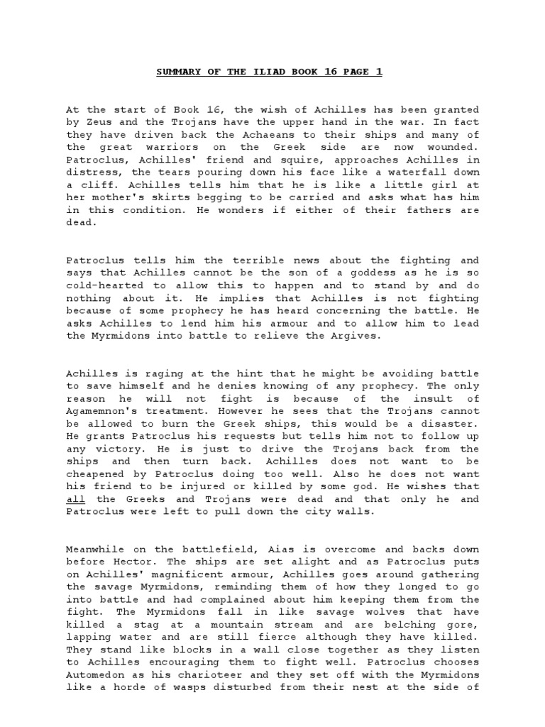 Summary of The Iliad Book 16 | PDF