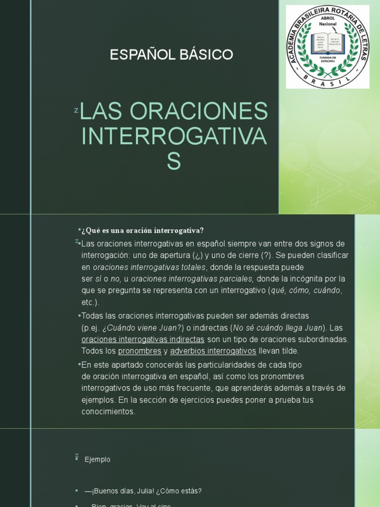 Oraciones Interrogativas en Español | PDF | Oración (Lingüística ...