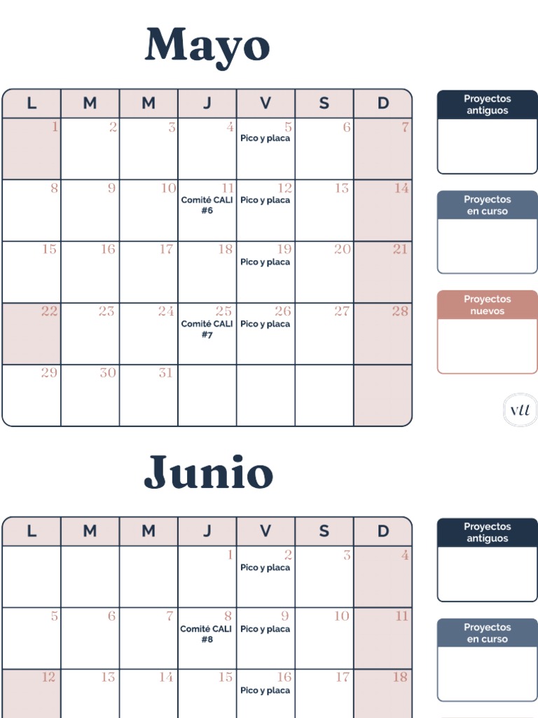 Calendario Mensual MAYO - JUNIO | PDF