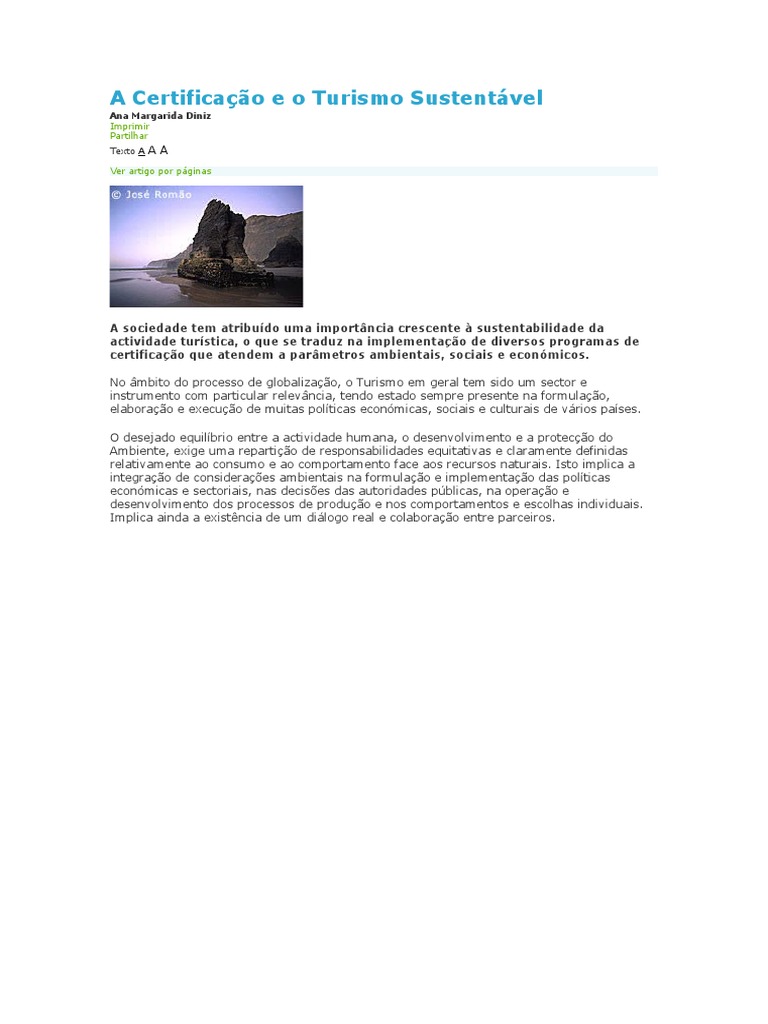 A Certificação e o Turismo Sustentável | PDF | Qualidade (negócios ...