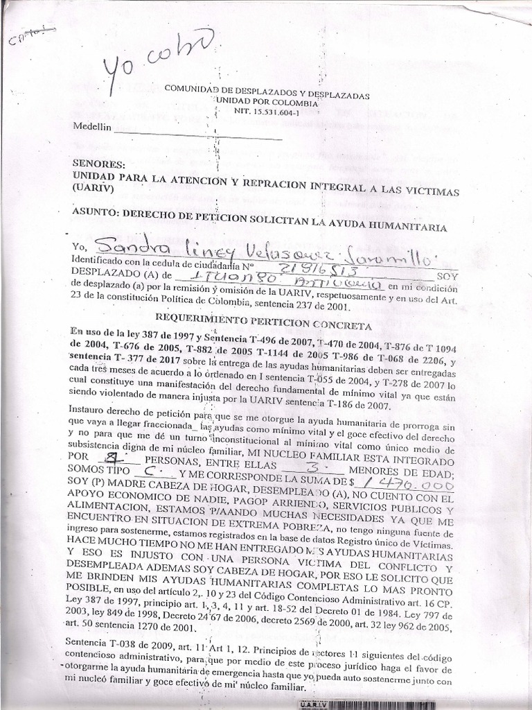 Solicitud de Ayuda Humanitaria | PDF