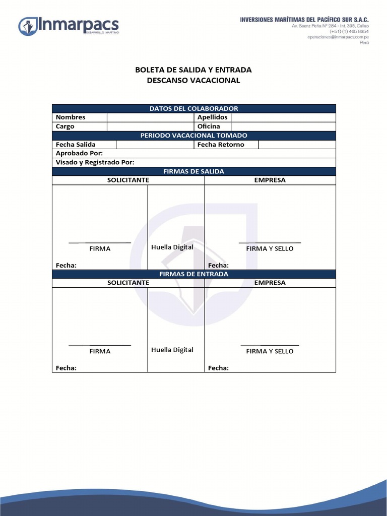 Boletas de Entrada y Salida - VACACIONES | PDF | Negocios