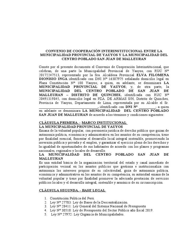 Modelo de Convenio | Descargar gratis PDF | Gobierno local | Presupuesto