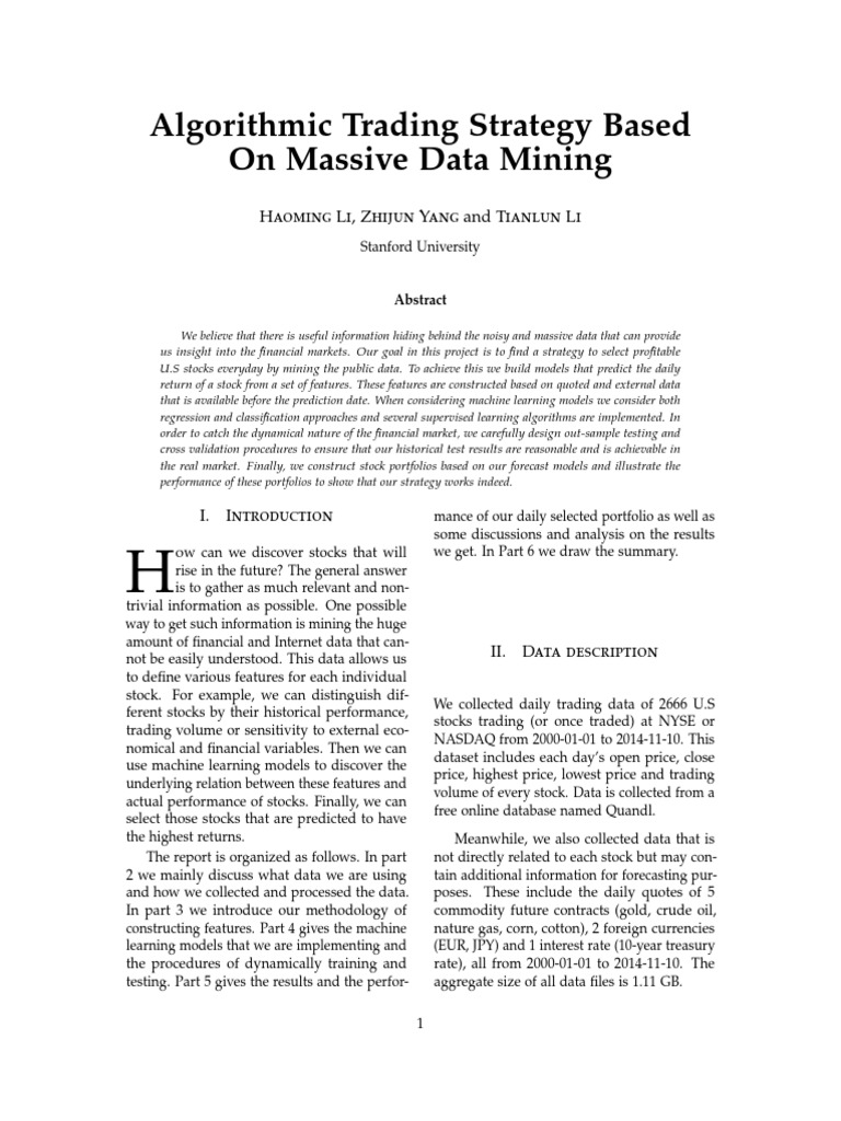 Algorithmic Trading Strategy Based On Massive Data Mining | PDF | Support Vector Machine ...