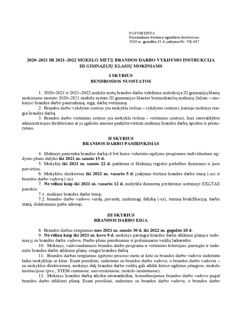 Brandos egzaminų vykdymo nuostatos 12 klasė | PDF