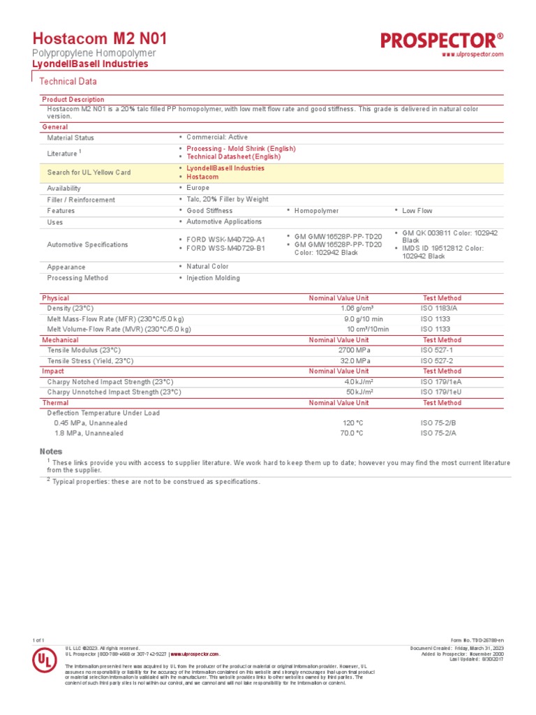 Hostacom M2 N01 PDF | Download Free PDF | Strength Of Materials | Materials