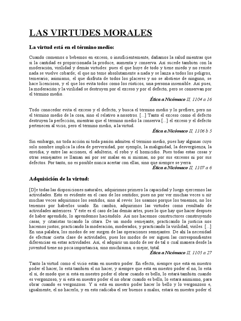 Las Virtudes Morales - Etica | PDF | Virtud | Moralidad