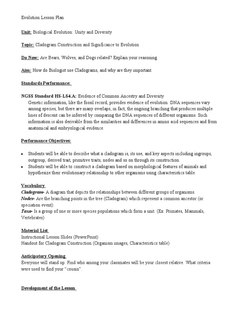 Cladogram Lesson Plan | PDF | Evolution | Phylogenetic Tree