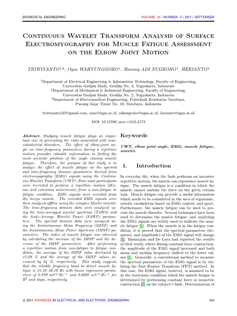 6 Continuous Wavelet Transform Analysis of Surface Electromyography For Muscle Fatigue ...