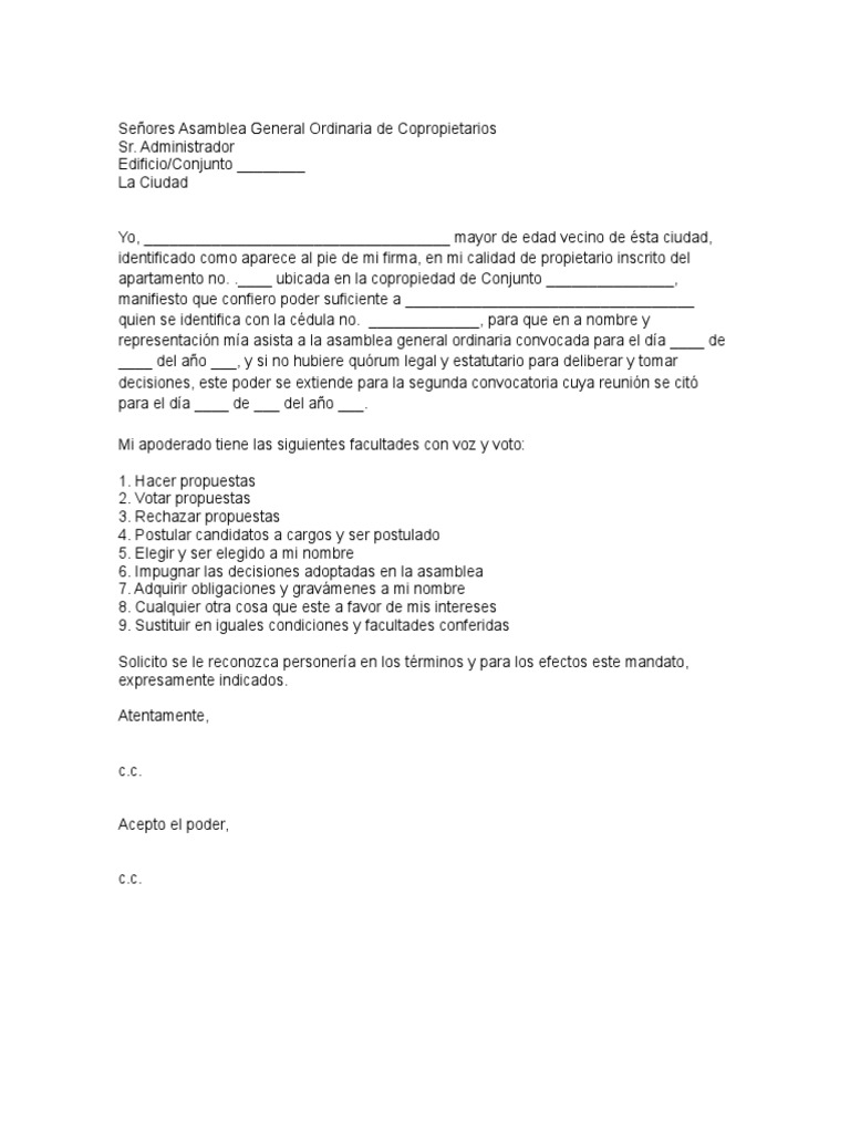 Poder Asamblea Copropietarios Edgar | PDF