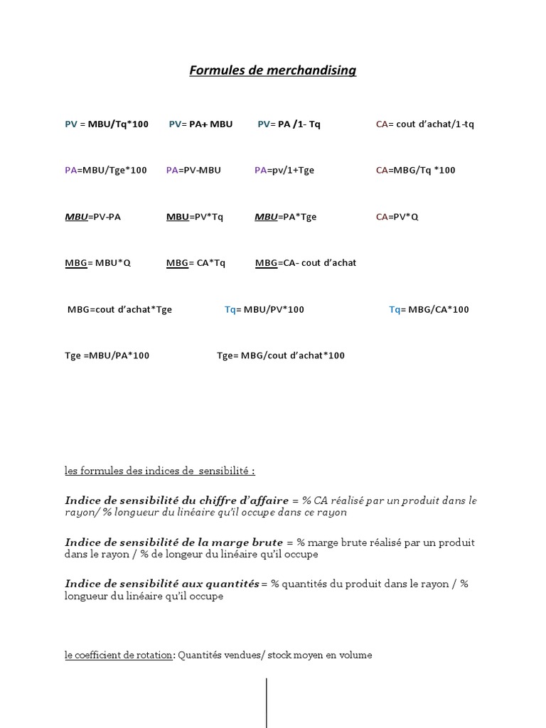 Formules de Merchandising 1 | PDF