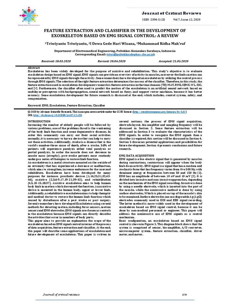 27 Feature Extraction And Classifier In The Development Of Exoskeleton Based On Emg Signal