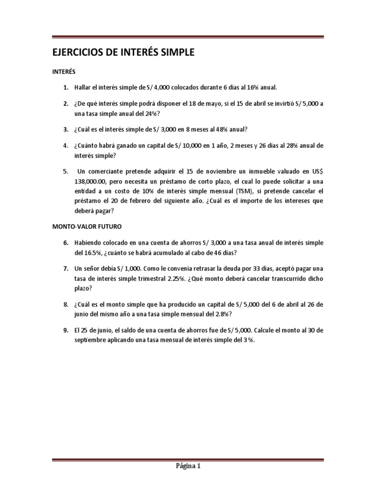 Ejercicios de Interés Simple | PDF