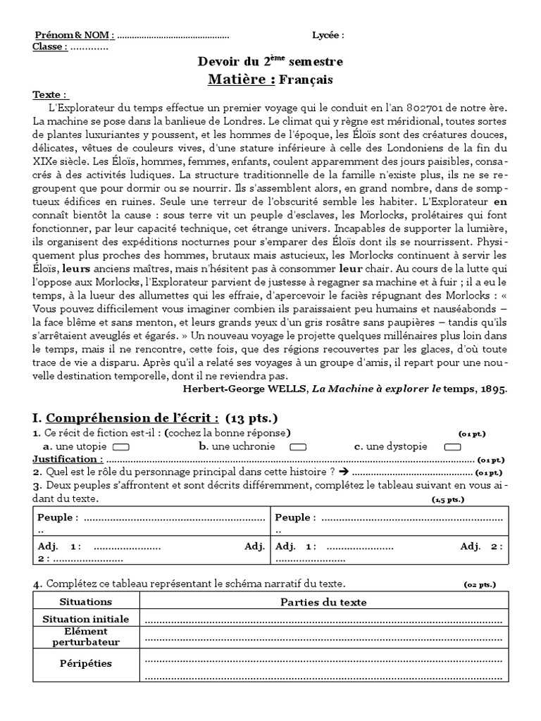 Devoir Nouvelle D'anticipation - Docx Version 1 | PDF