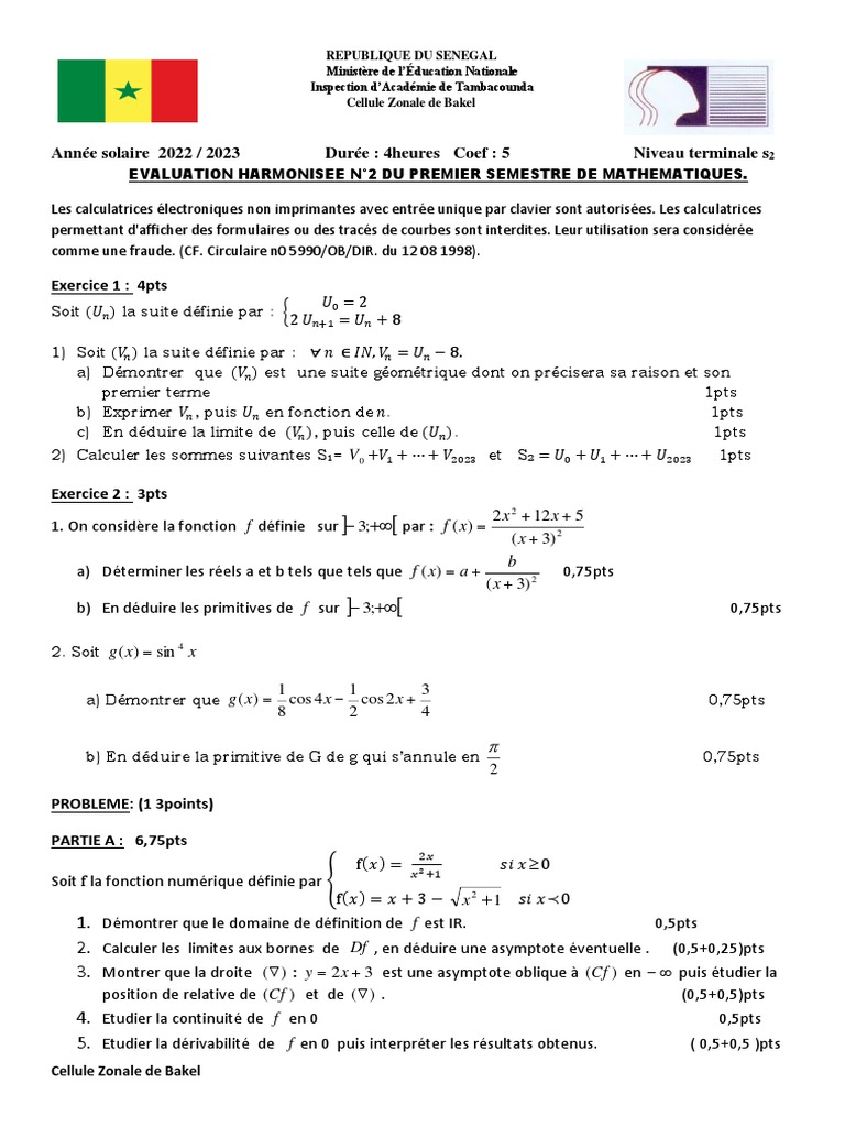 Devoir Depatemental N°2 de Maths TS2 2023 PDF | PDF | Nombre complexe | Mathématiques
