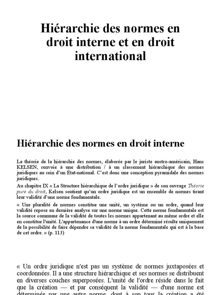 Hierarchie Des Normes en Droit Interne Et en Droit International | PDF Hierarchie Des Normes en Droit Interne Et en Droit International | PDF
