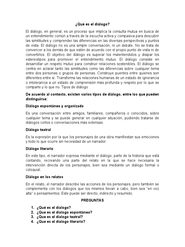 Comprendiendo los tipos y propósitos del diálogo | PDF