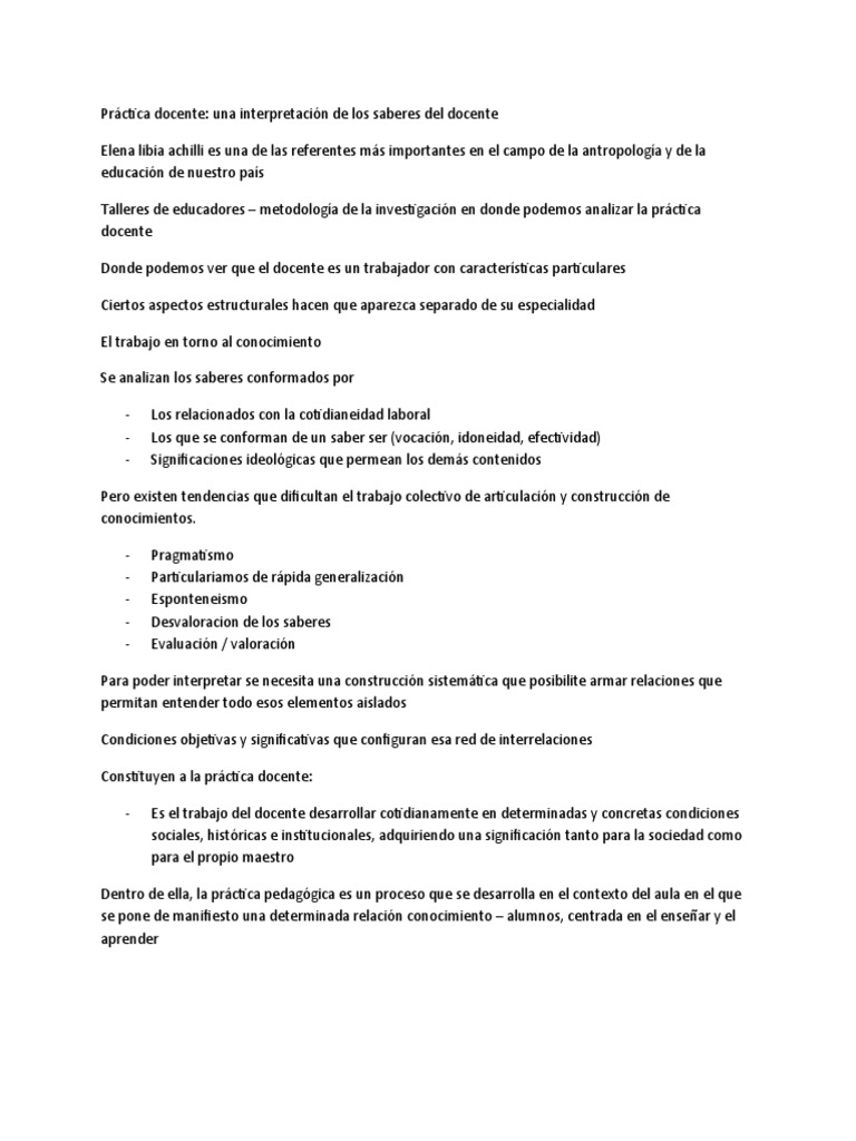 Practica Docente Achilli Resumen | PDF | Enseñando | Maestros
