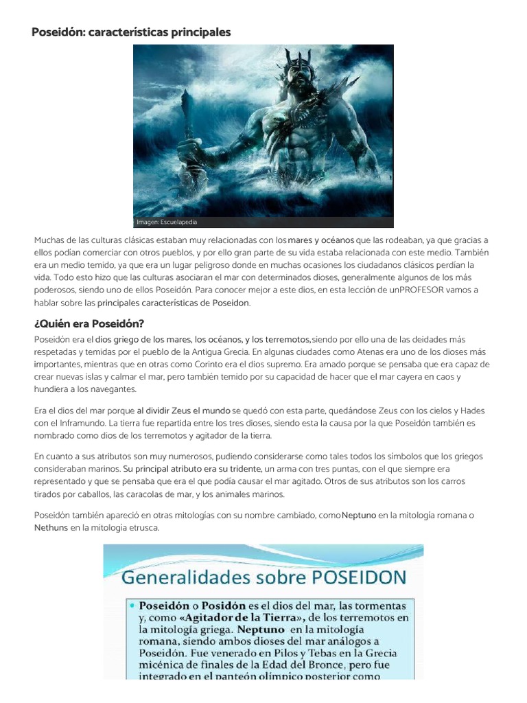 Poseidón - Características Principales PDF | PDF | Mitología griega | Zeus