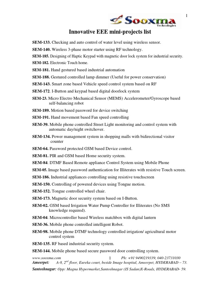 Innovative EEE Mini-Projects List | PDF | Security Alarm | Touchscreen