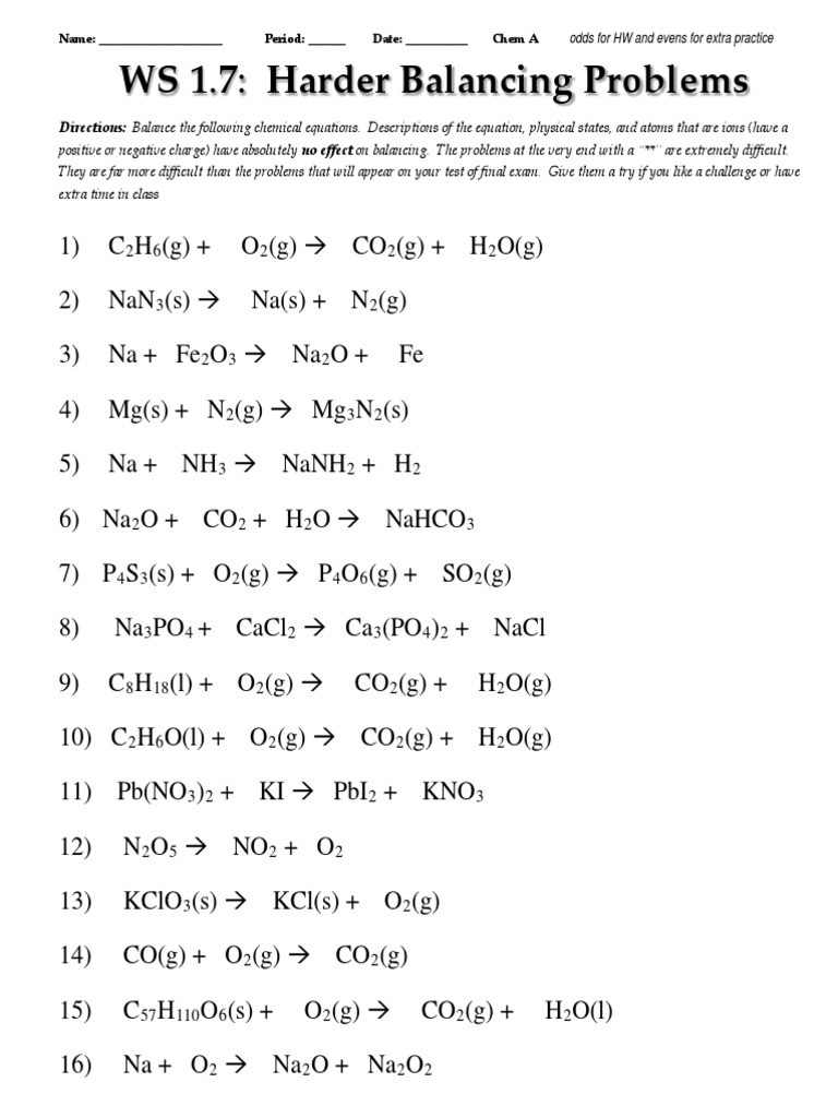 Unit 1 - Assignment 7 - Harder Balancing Problems | PDF | Sodium ...