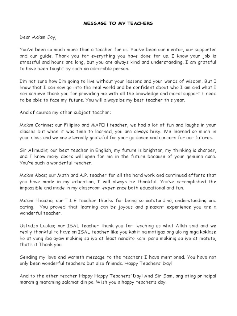 Message To My Teachers | PDF