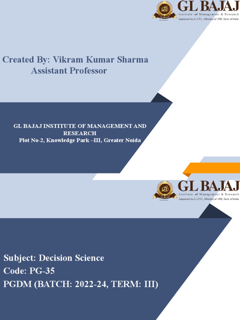 Lecture 1 - Unit-I - Introduction To Decision Science & Probability | PDF | Decision Theory ...