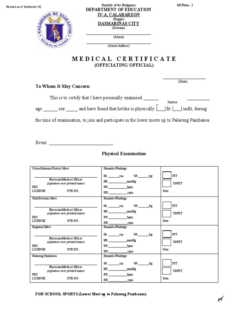 Medical For OFFICIATING OFFICIAL | PDF | Practice Of Medicine | Health ...
