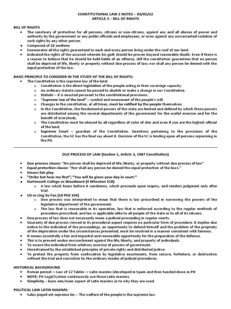 Constitutional Law 2 Notes | PDF | Search Warrant | Search And Seizure