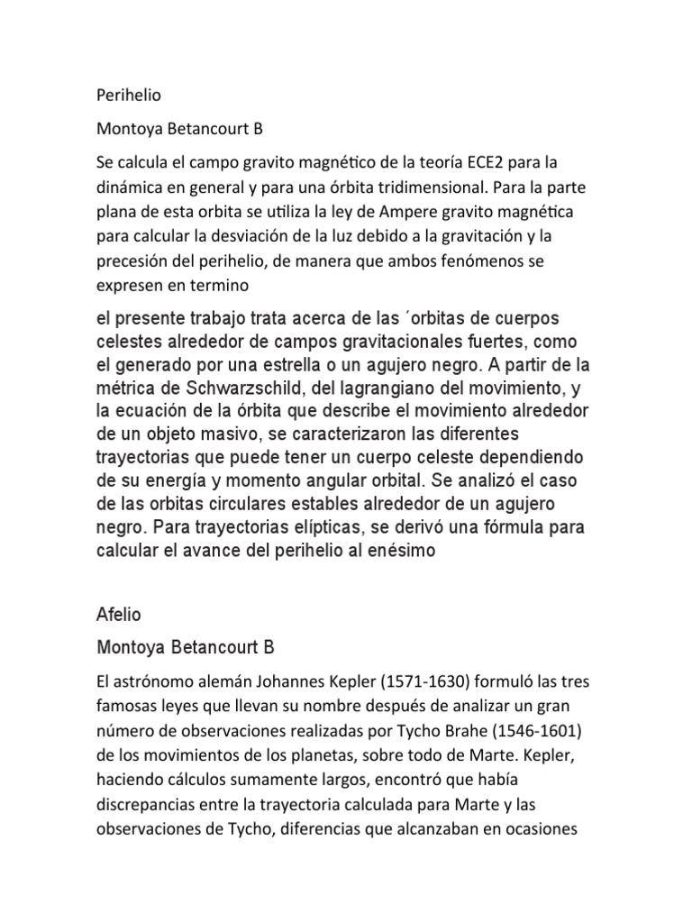Avance del Perihelio en Órbitas Celestes | PDF | Ciencias sociales ...