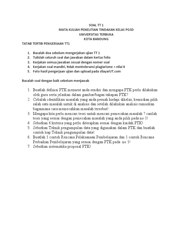 Soal TT 1 PTK Ut PGSD 2023 | PDF