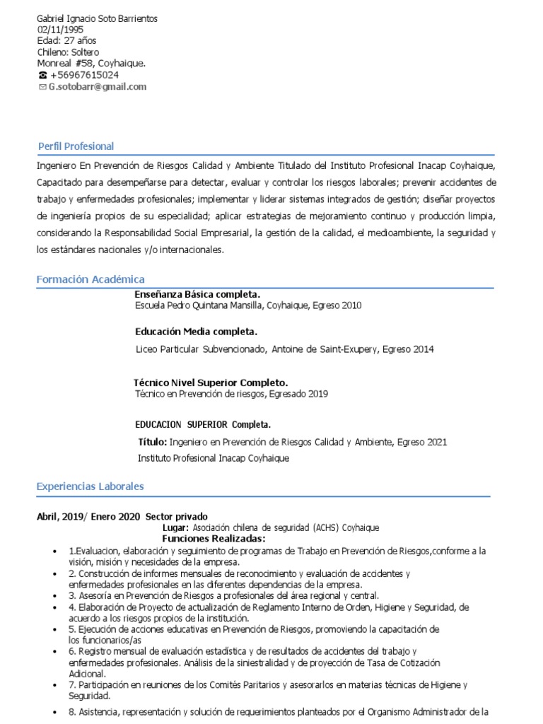 Curriculum Gabriel Soto | PDF | Educación más alta | Seguridad y salud ...